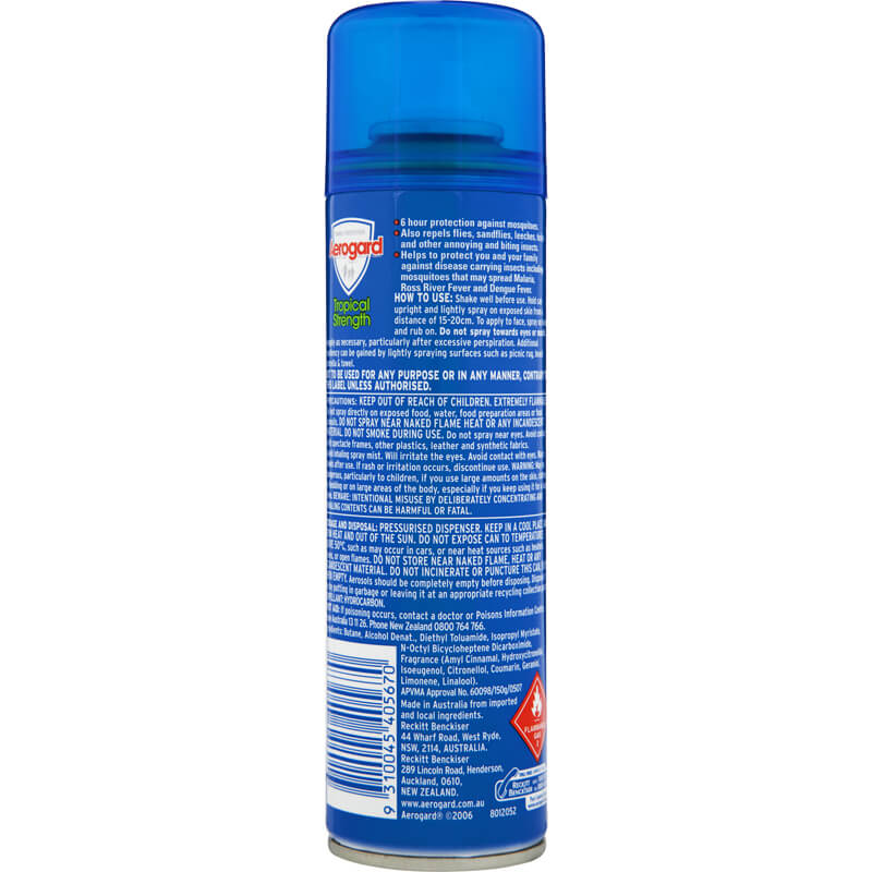 Aerogard Tropical Strength Insect Repellent Aerosol Spray 150g ...