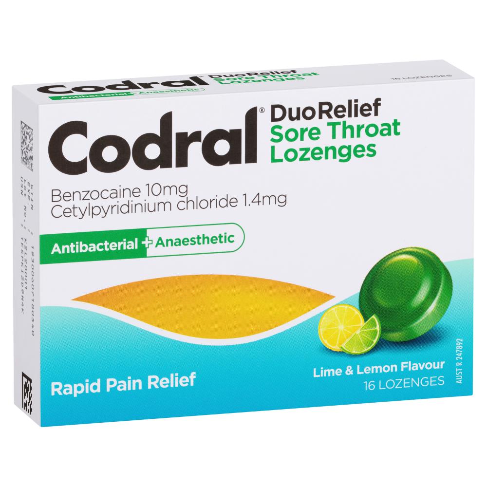 Codral Sore Throat Lemon & Lime Lozenges 16s – Unichem Pharmacy