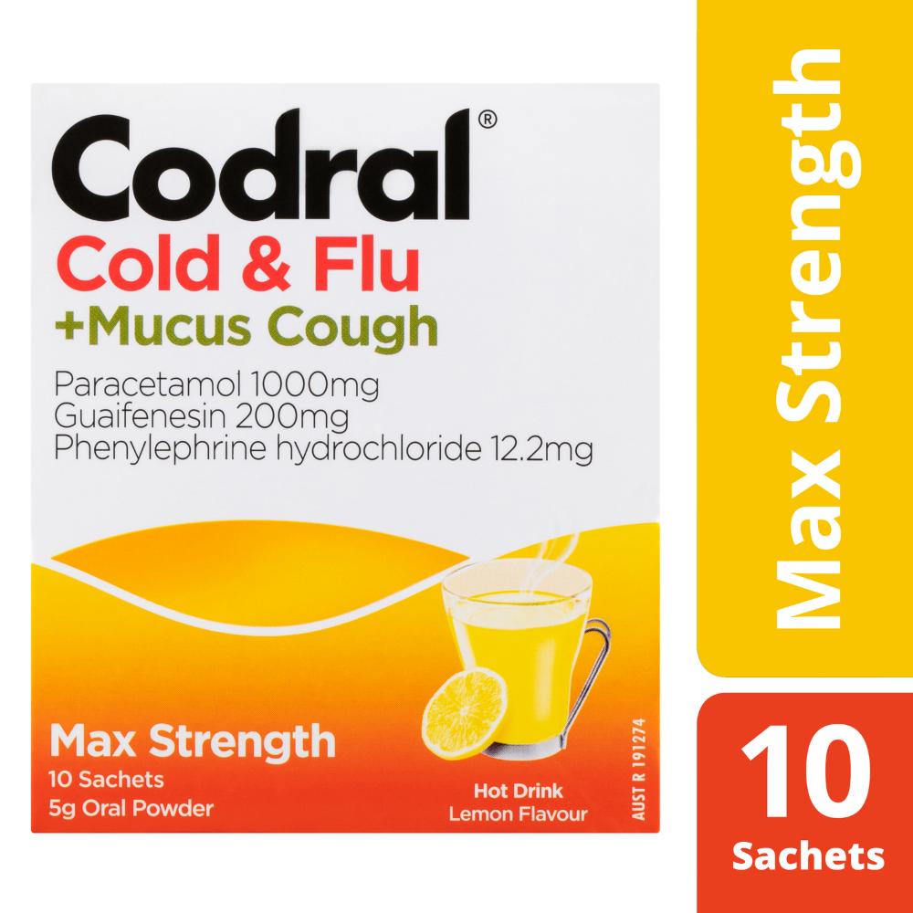 Codral Cold & Flu + Mucus Cough Max Strength Sachets 10s – Unichem Pharmacy