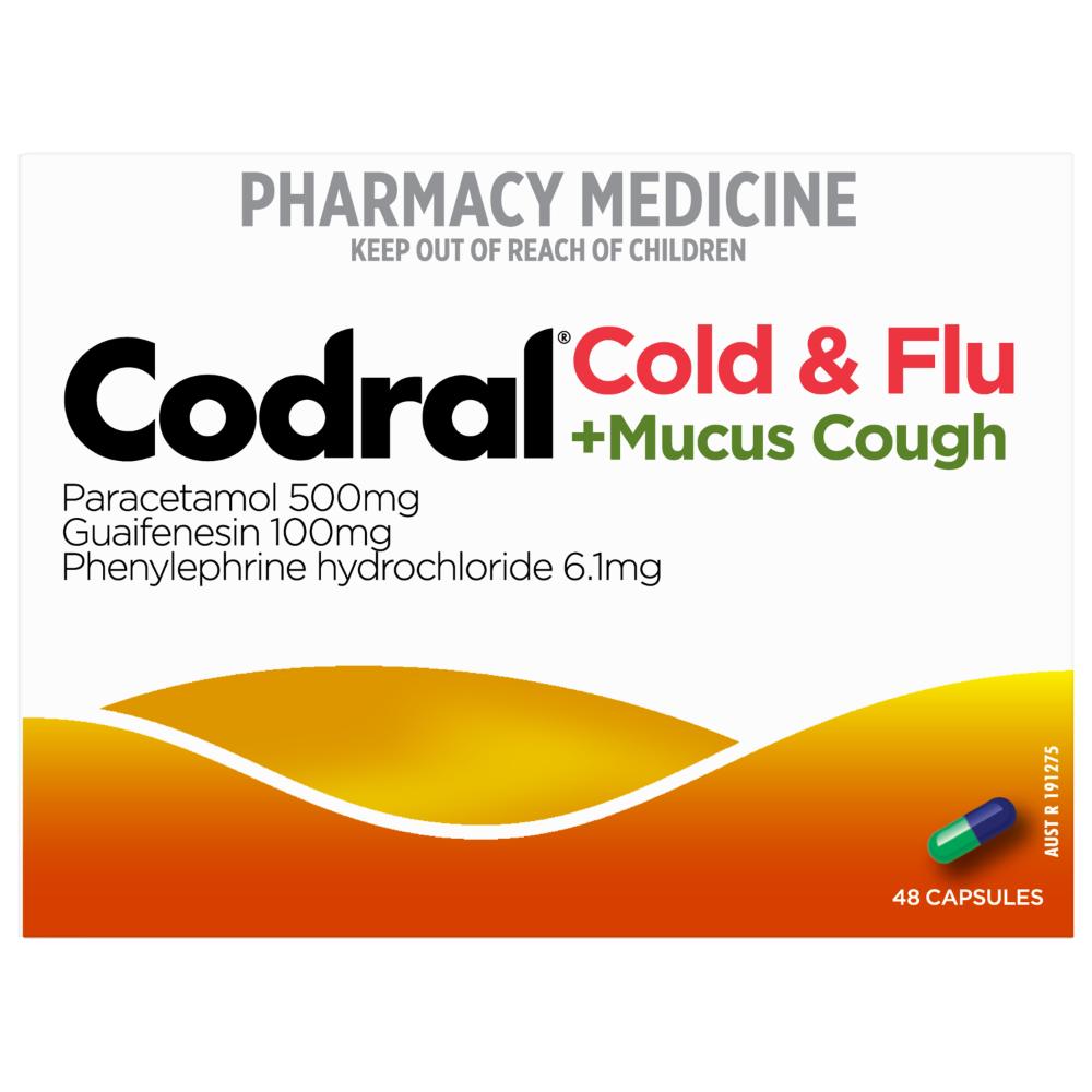 Codral Cold & Flu + Mucus Cough Capsules 48s – Unichem Pharmacy